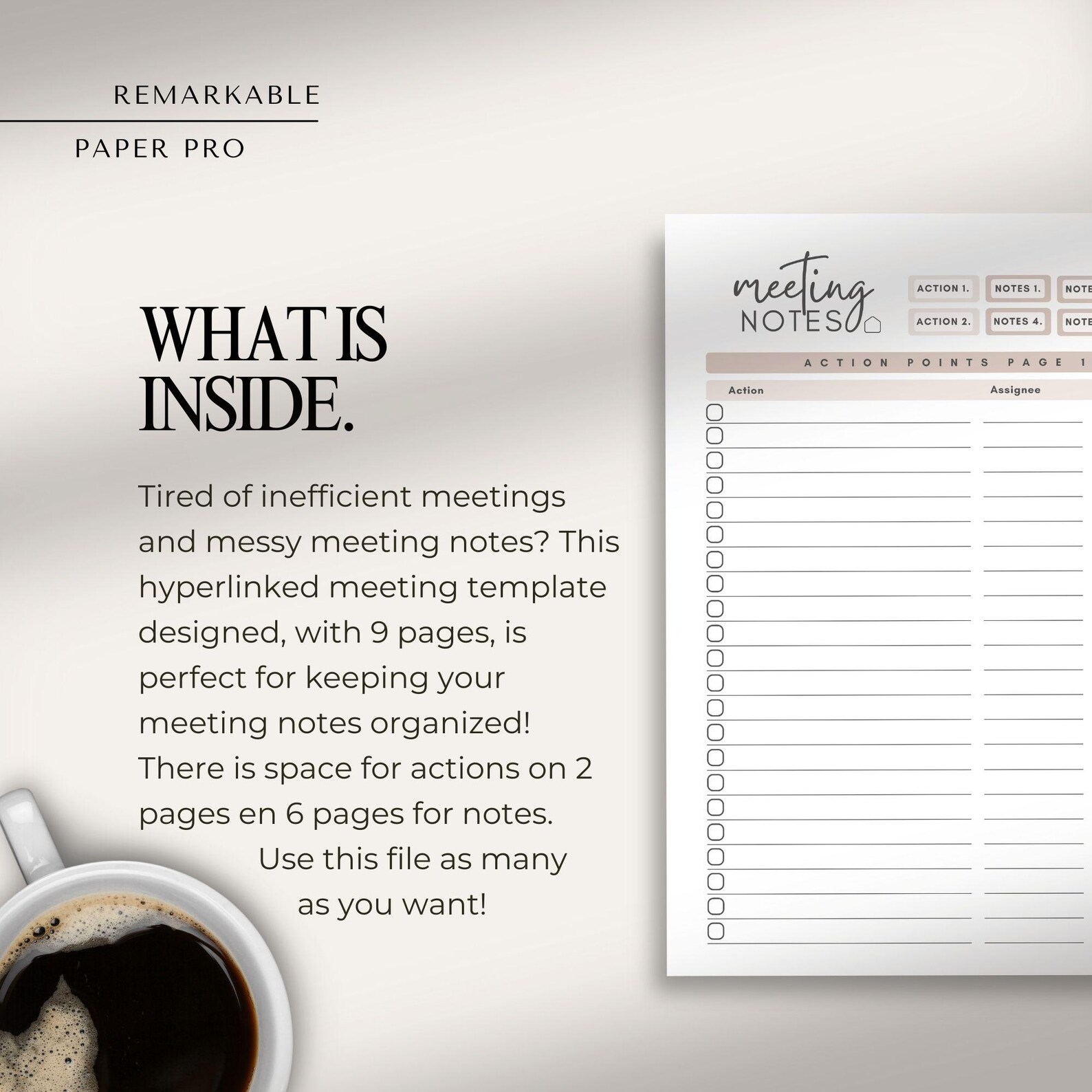 Meeting Notes for Remarkable Paper Pro | Remarkable Template ...