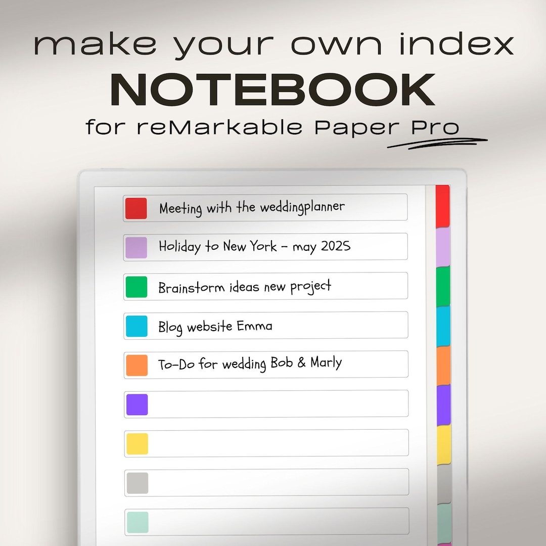 Notebook for Remarkable Paper Pro | Make Your Own Index | Hyperlinked ...