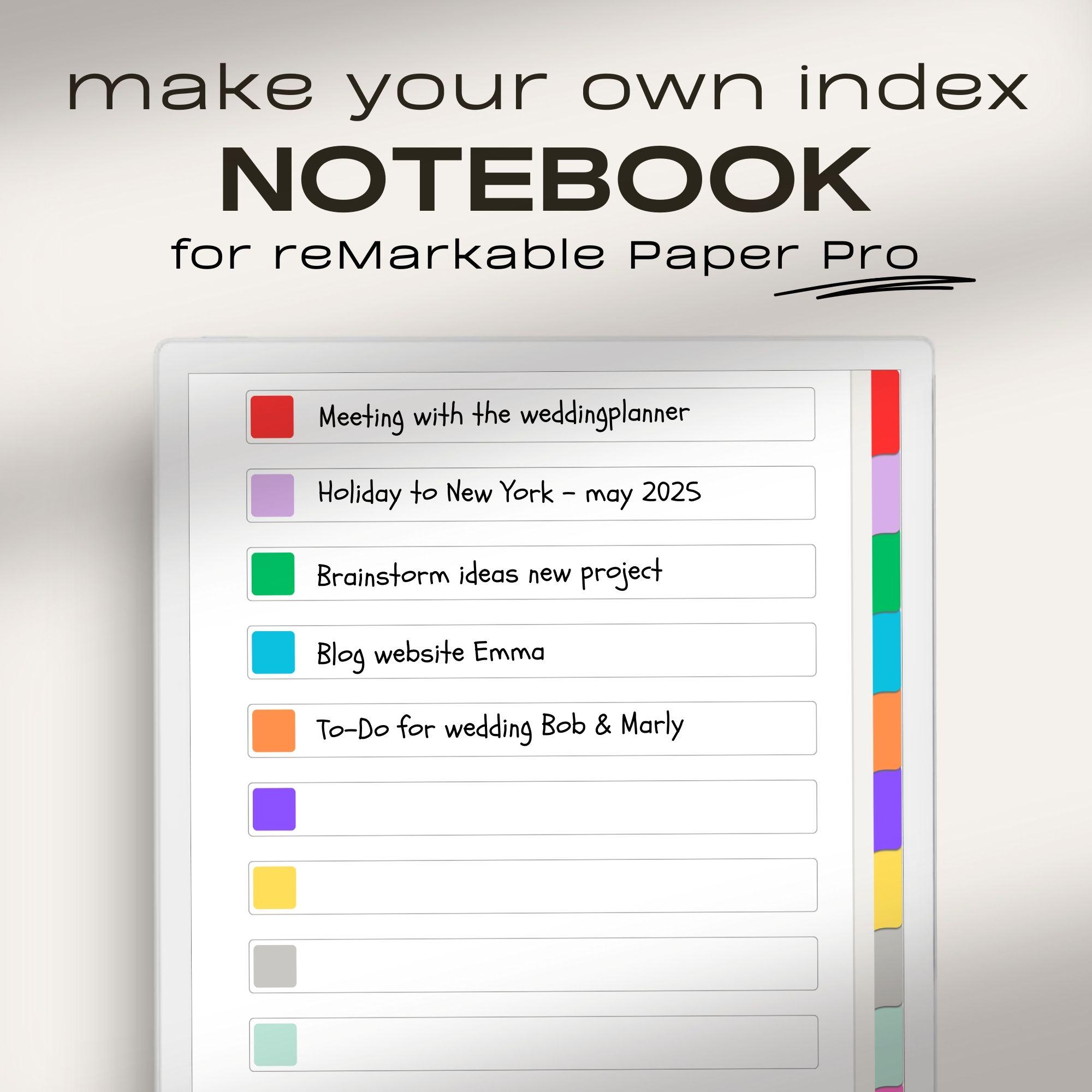 Notebook for Remarkable Paper Pro | Make Your Own Index | Hyperlinked ...