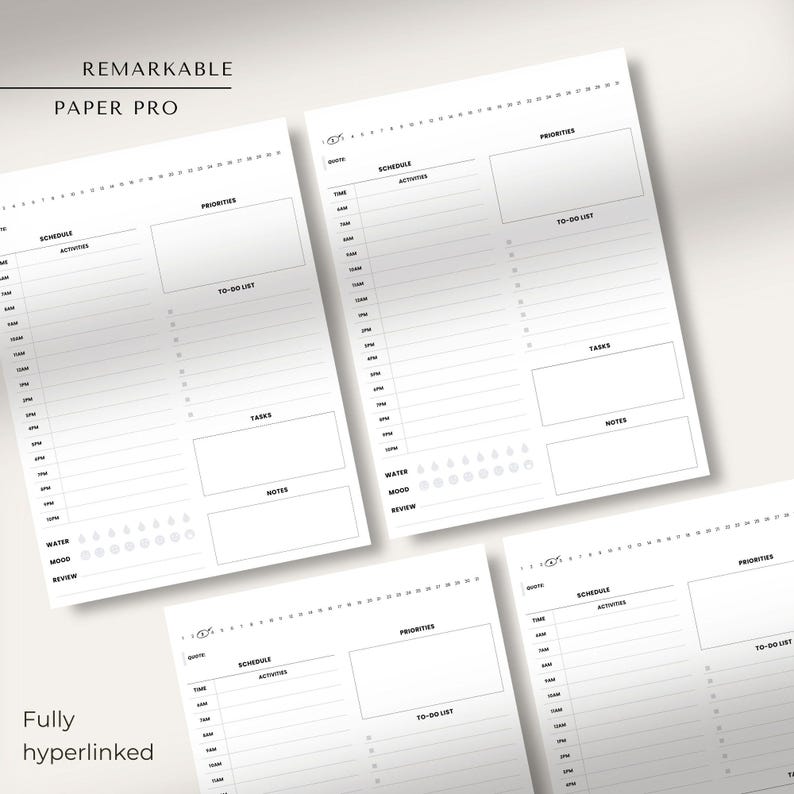 Monthly Planner for Remarkable Paper Pro | Hyperlinked PDF / 31 Days ...