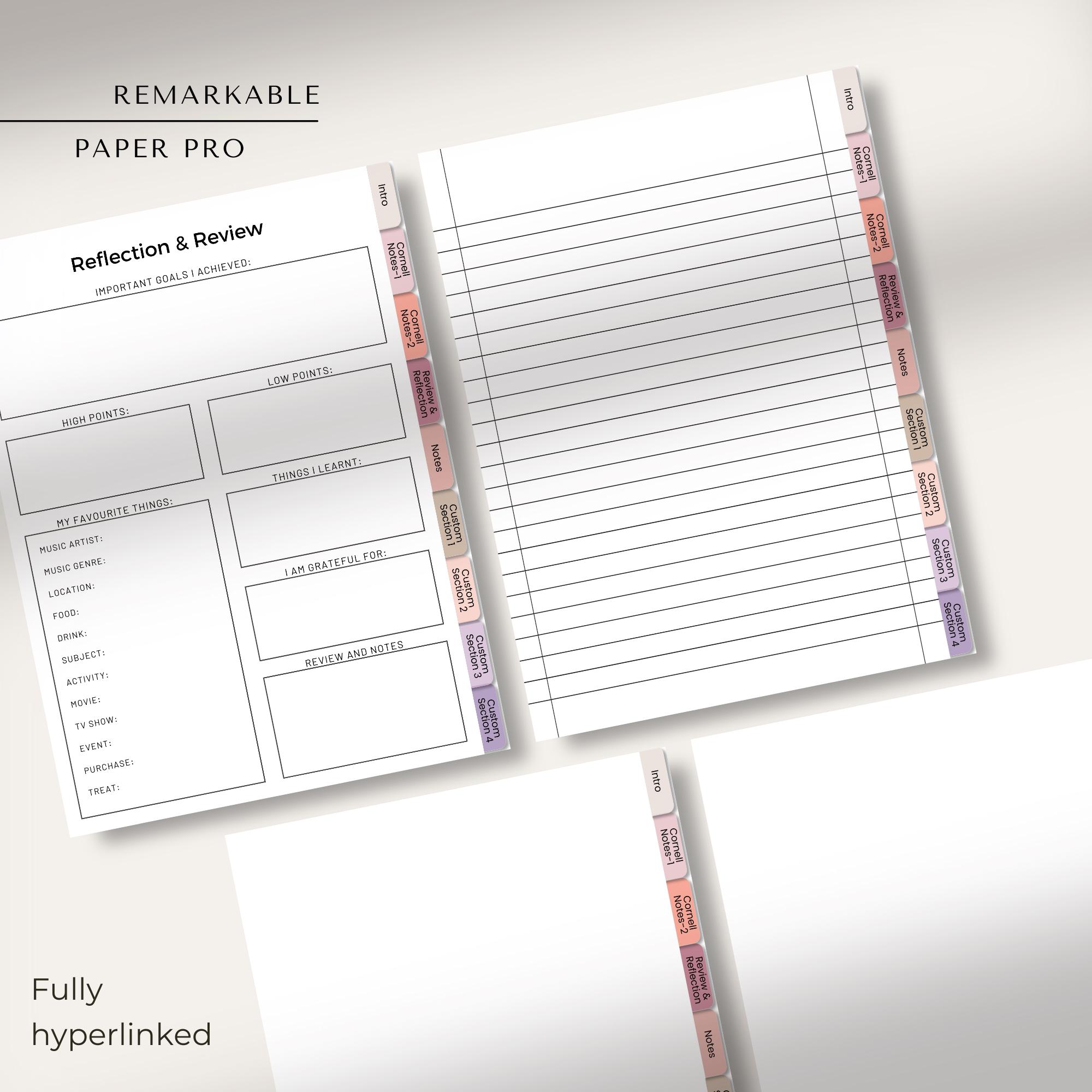 Cornell Notes for Remarkable Paper Pro | Hyperlinked PDF Notebook Color ...