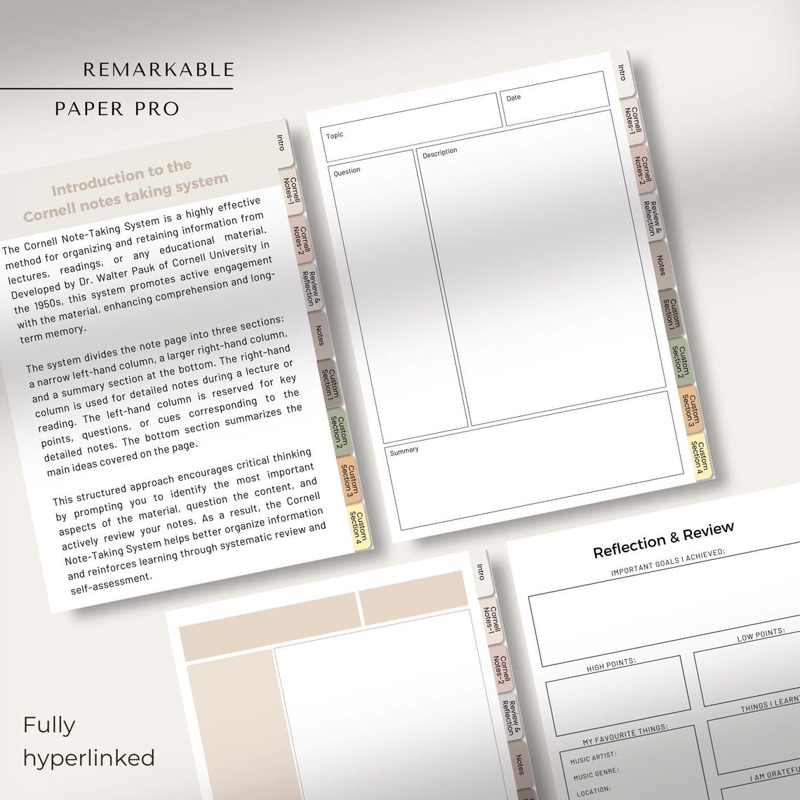 Cornell Notes for Remarkable Paper Pro | Hyperlinked PDF Notebook Color ...