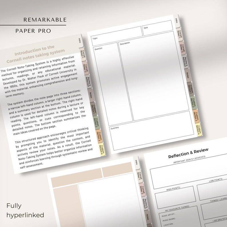 Cornell Notes for Remarkable Paper Pro | Hyperlinked PDF Notebook Color ...