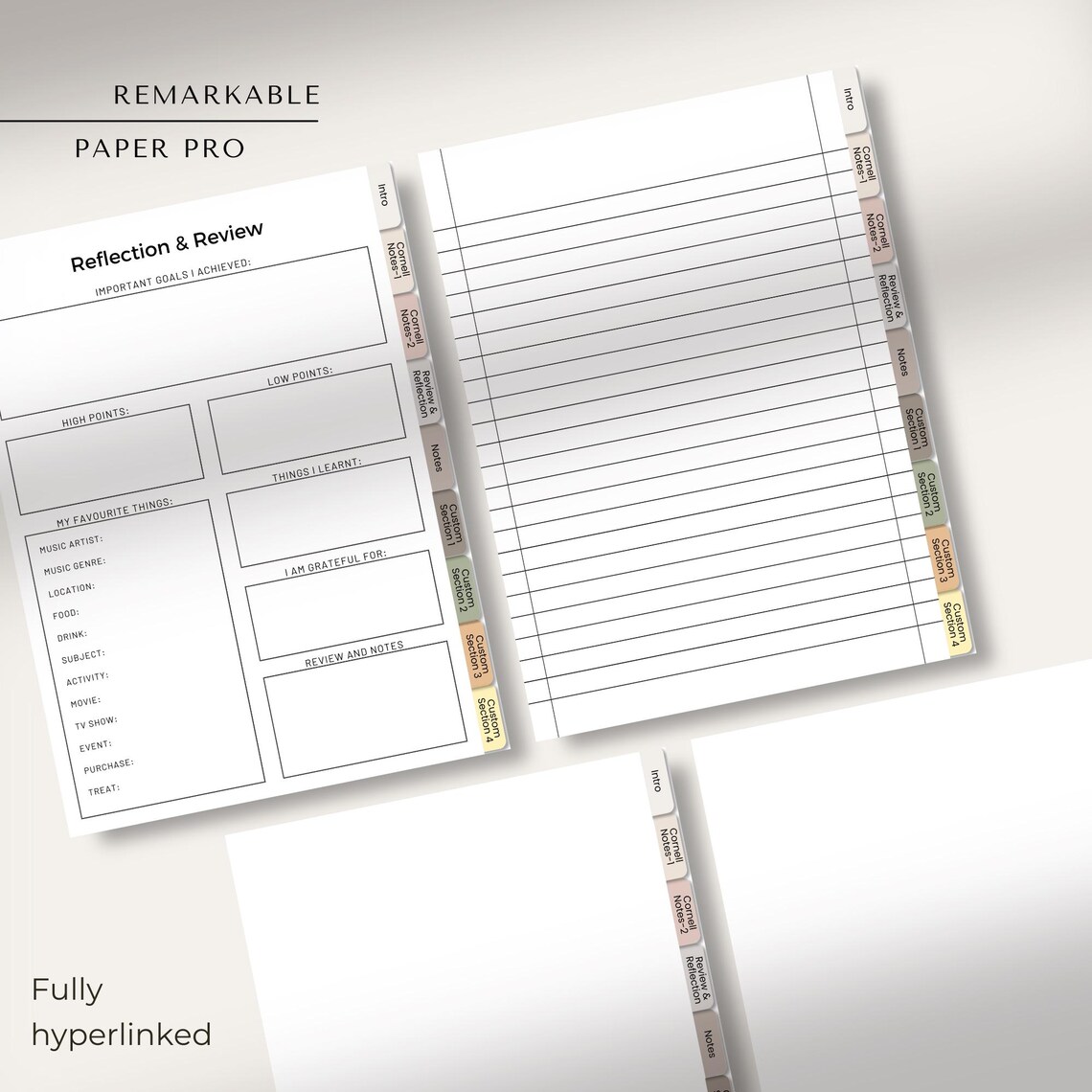 Cornell Notes for Remarkable Paper Pro | Hyperlinked PDF Notebook Color ...