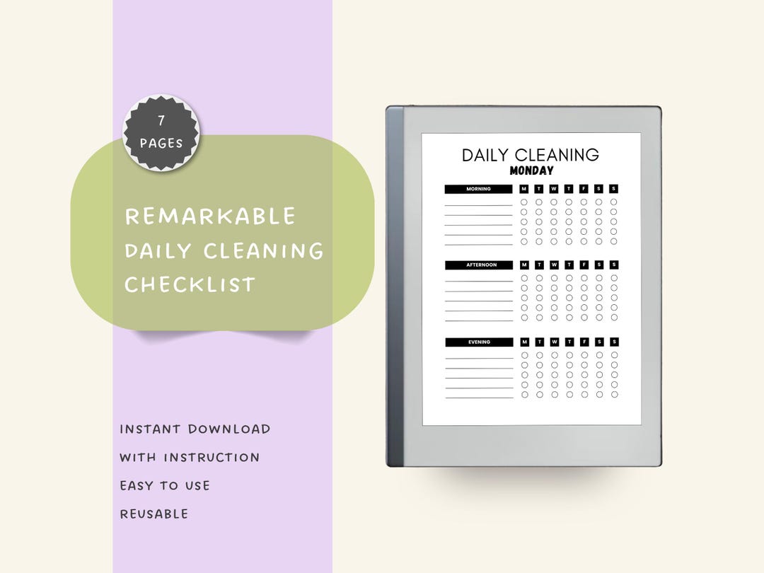 Cleaning Checklist for Remarkable 2 Digital Cleaning Planner Template ...