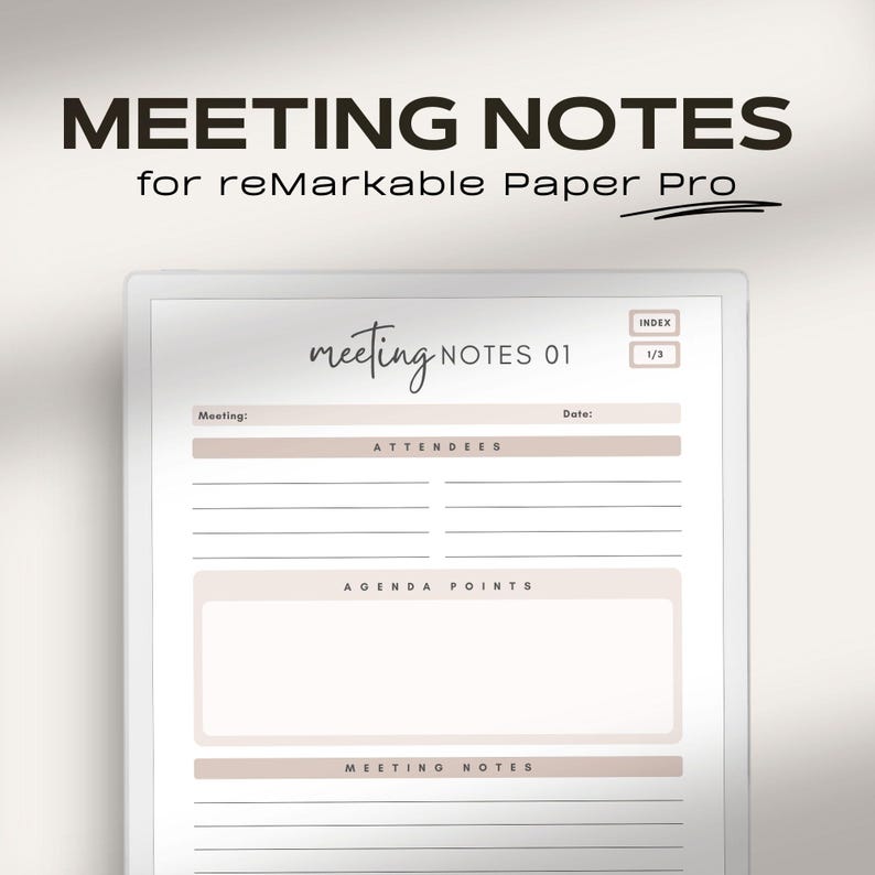 Meeting Notes for Remarkable Paper Pro | Make Your Own Index for 30 ...