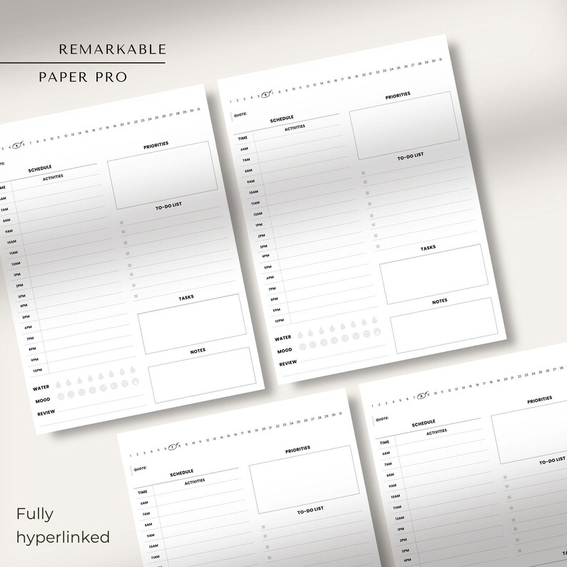 Monthly Planner for Remarkable Paper Pro | Hyperlinked PDF / 31 Days ...