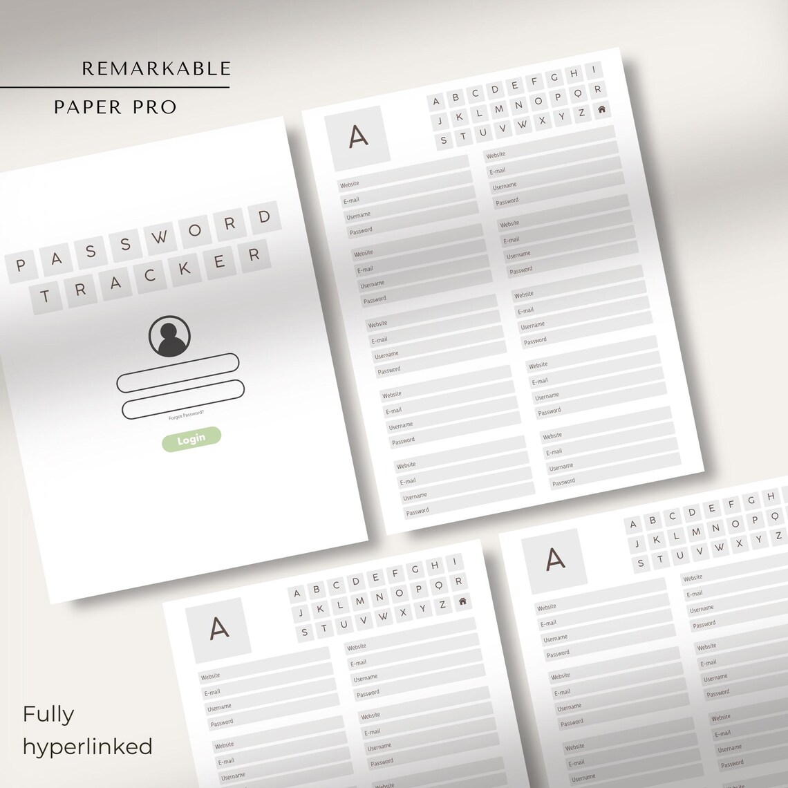Password Tracker for Remarkable Paper Pro | Hyperlinked Password ...