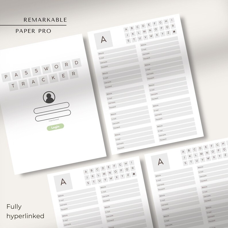Password Tracker for Remarkable Paper Pro | Hyperlinked Password ...