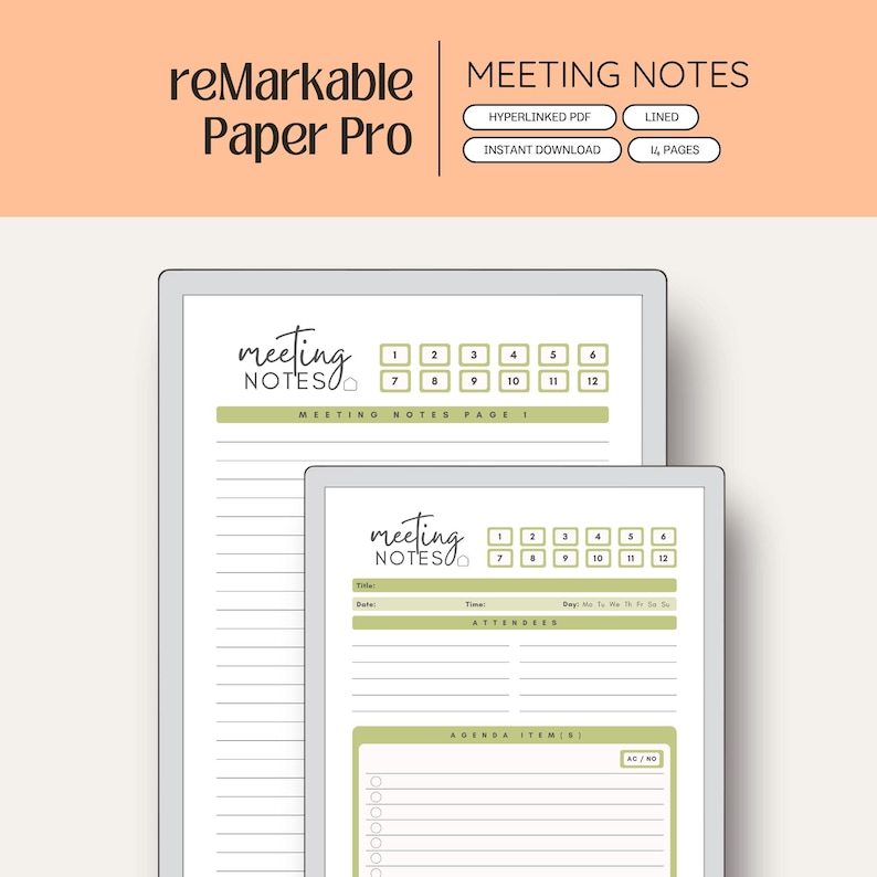 Meeting Notes for Remarkable Paper Pro | Remarkable Template ...
