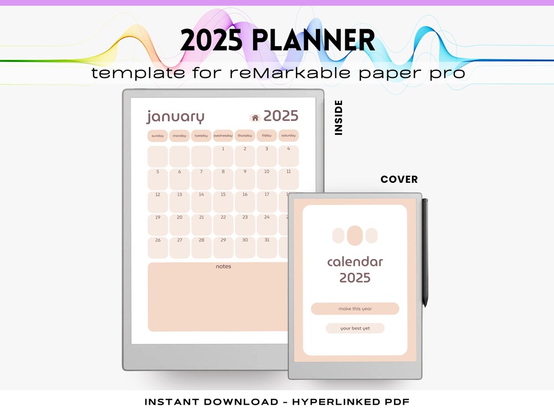 Kalender 2025 für Remarkable Paper Pro Verlinktes PDF-Notizbuch Farbe ...