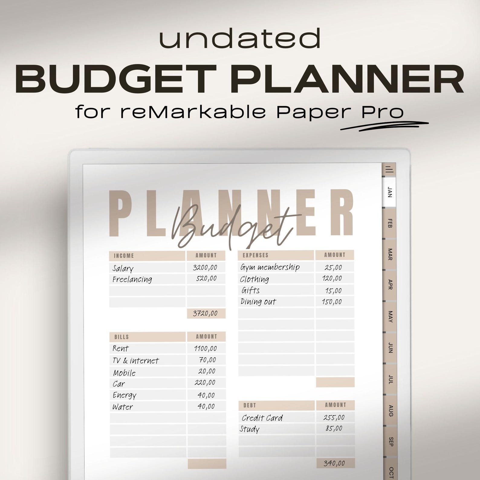 Budget Planner for Remarkable Paper Pro | Digital Monthly Budget ...