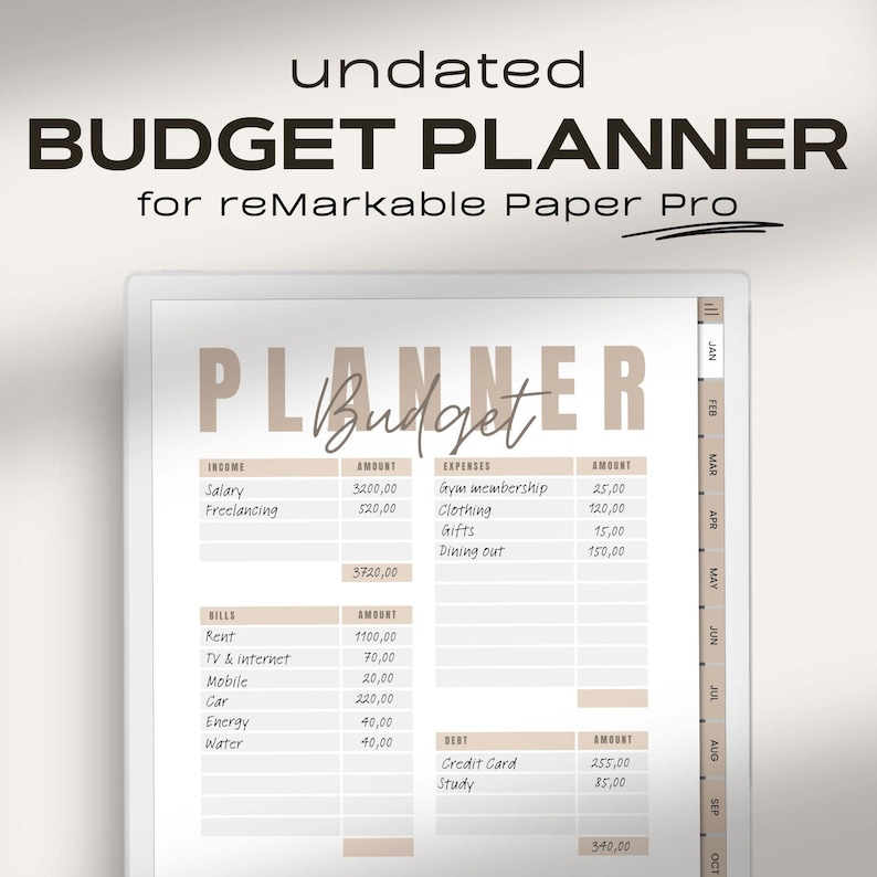 Budget Planner for Remarkable Paper Pro | Digital Monthly Budget ...