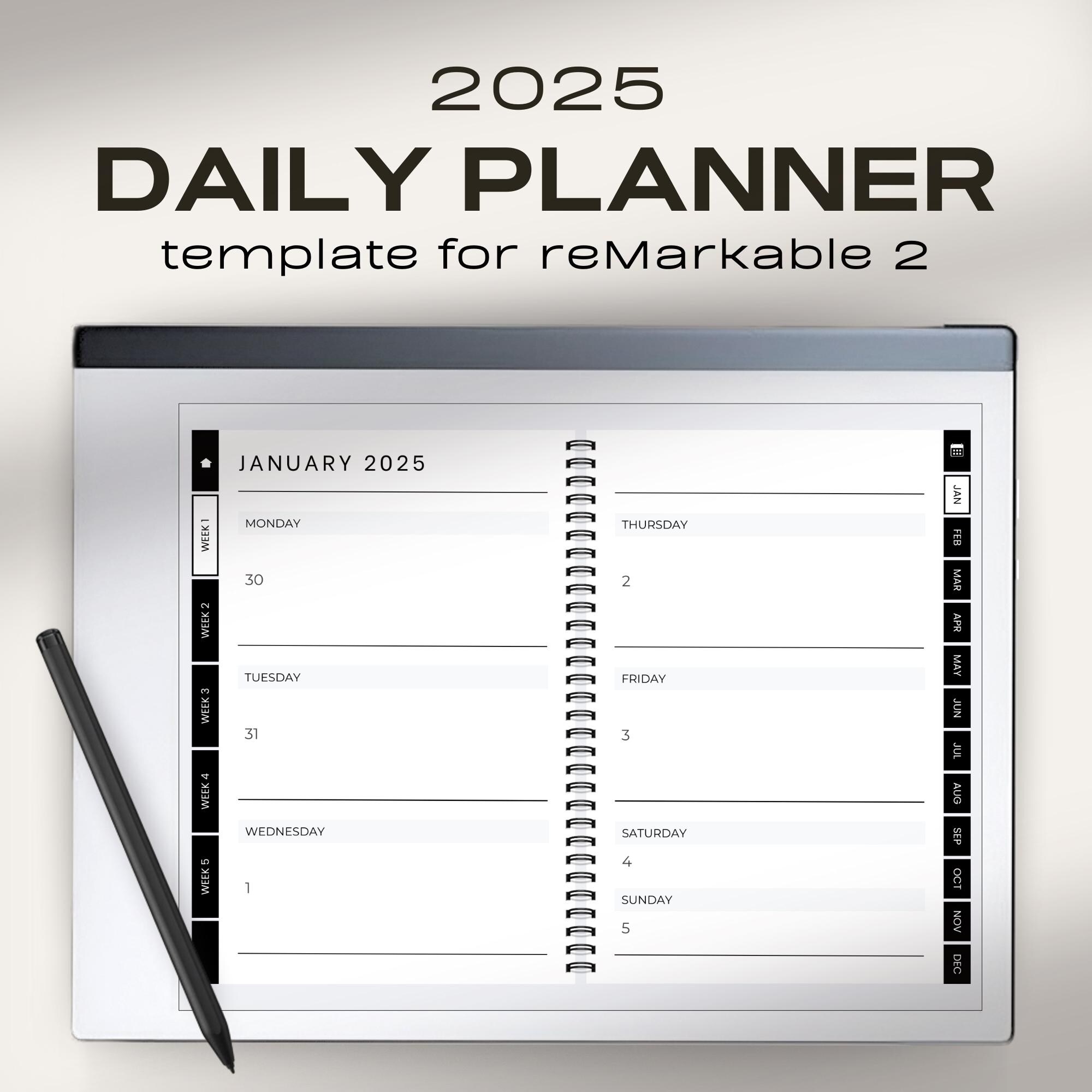 2025 Daily Planner for Remarkable 2 Fully Hyperlinked Year Planner ...