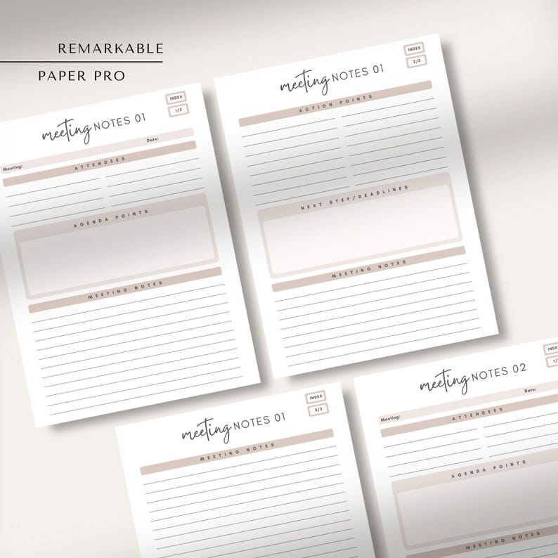 Meeting Notes for Remarkable Paper Pro | Make Your Own Index for 30 ...