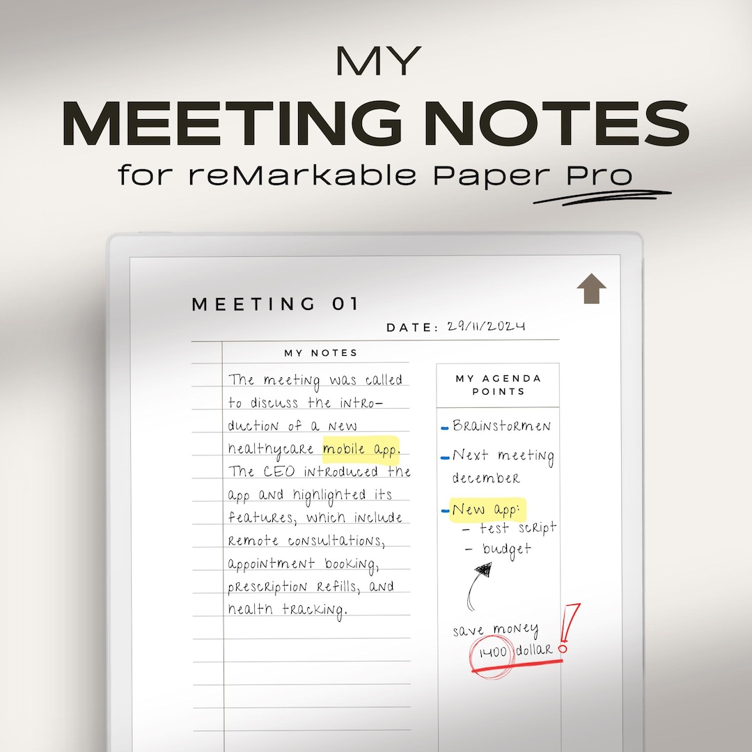 My Meeting Notes for Remarkable Paper Pro | Make Your Own Index for 30 ...