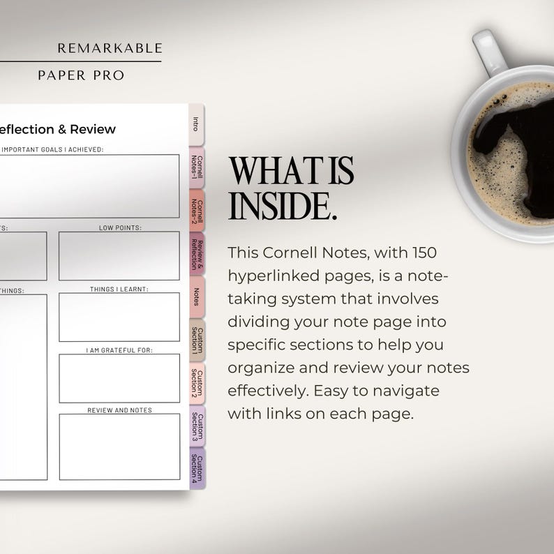Cornell Notes for Remarkable Paper Pro | Hyperlinked PDF Notebook Color ...