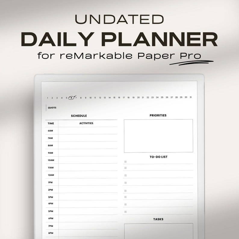 Monthly Planner for Remarkable Paper Pro | Hyperlinked PDF / 31 Days ...