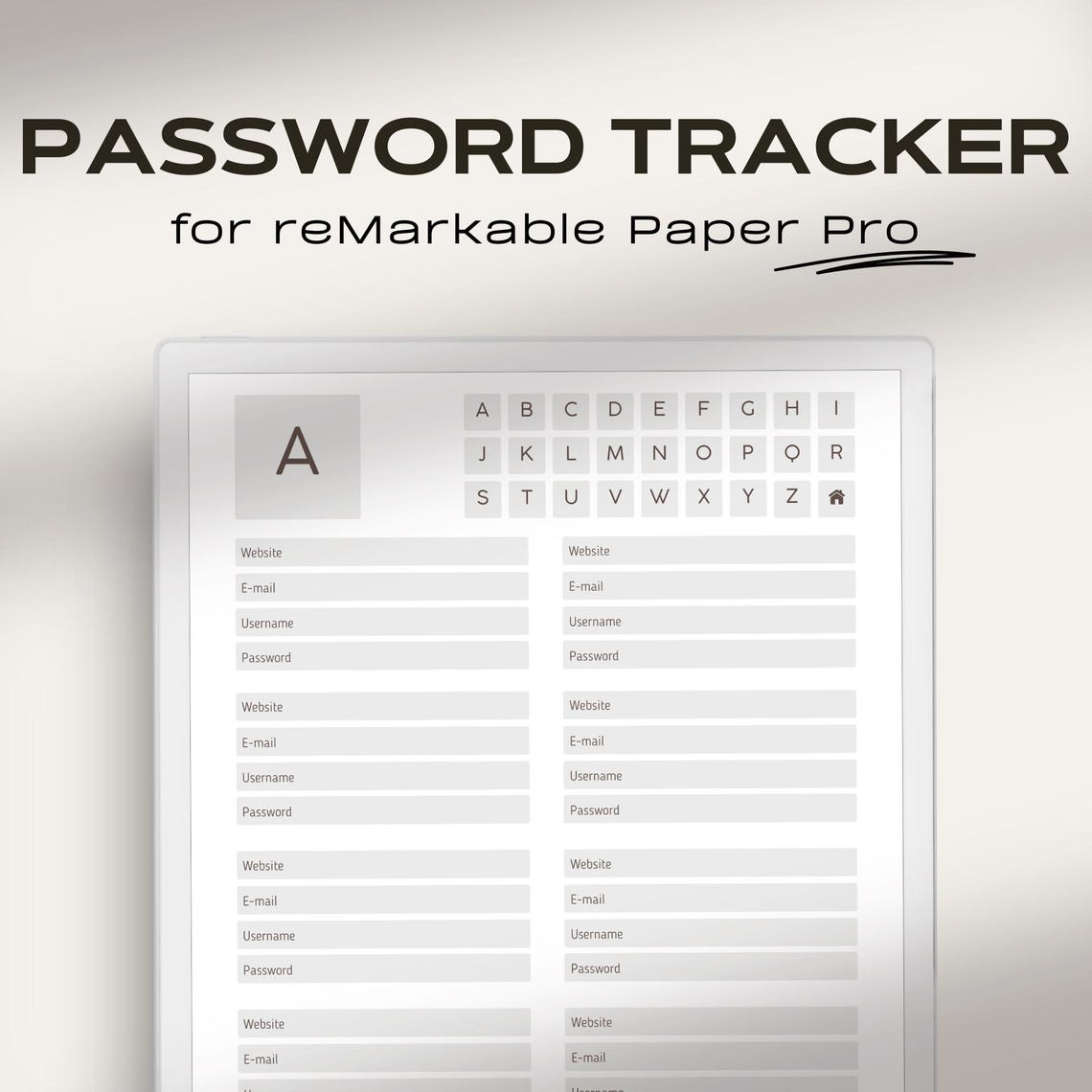 Password Tracker for Remarkable Paper Pro | Hyperlinked Password ...