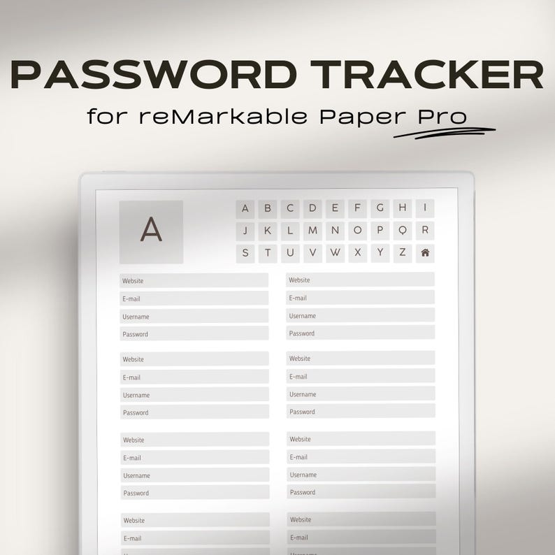 Password Tracker for Remarkable Paper Pro | Hyperlinked Password ...