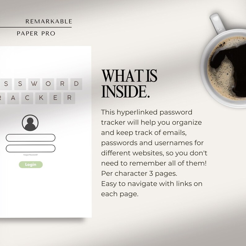 Password Tracker for Remarkable Paper Pro | Hyperlinked Password ...