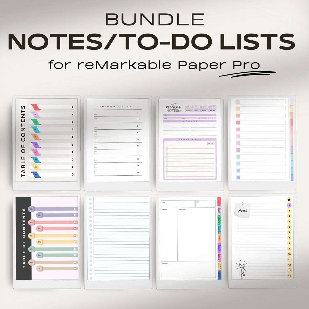 Bundle Notes/to-do Lists for Remarkable Paper Pro | Make Your Own Index ...