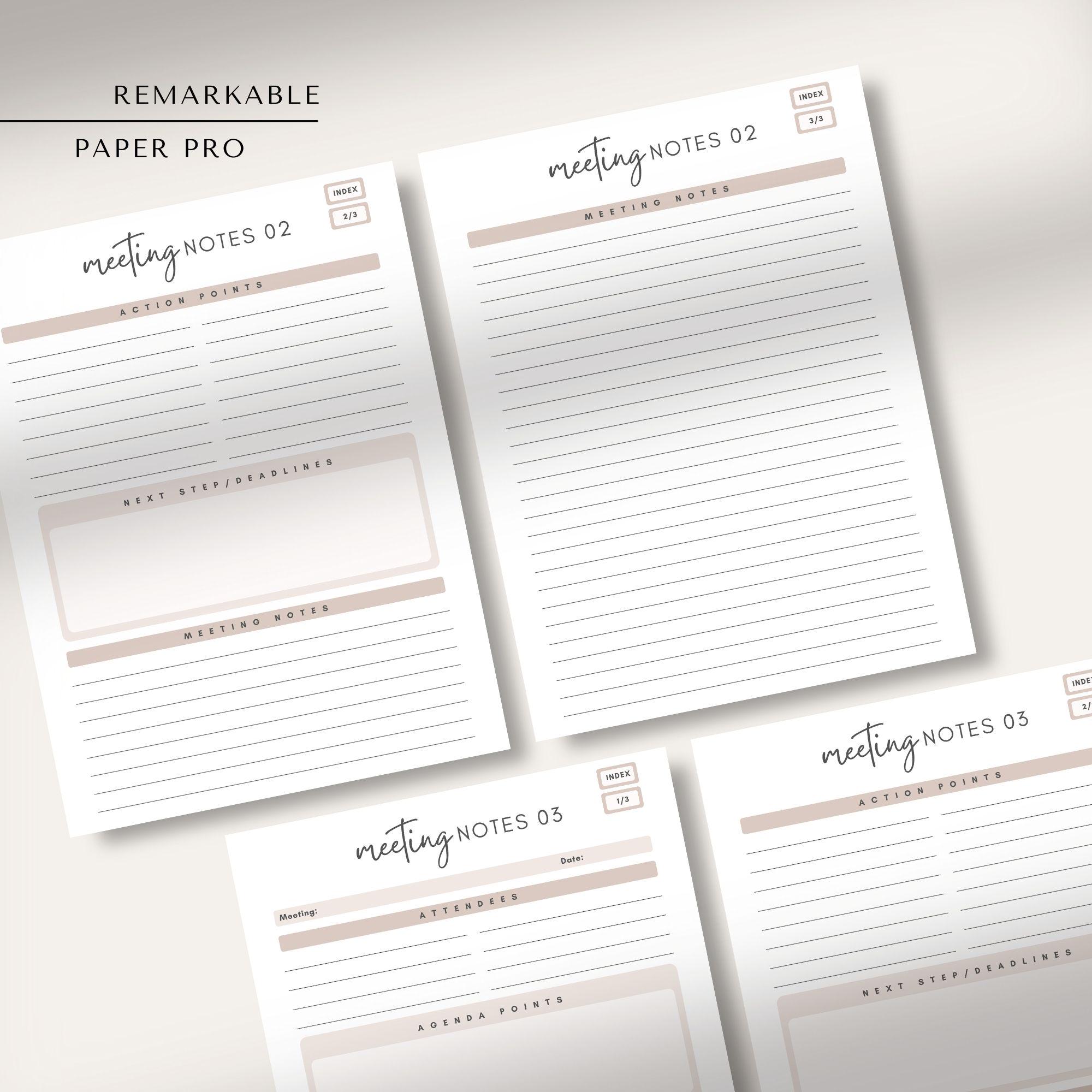 Meeting Notes for Remarkable Paper Pro | Make Your Own Index for 30 ...