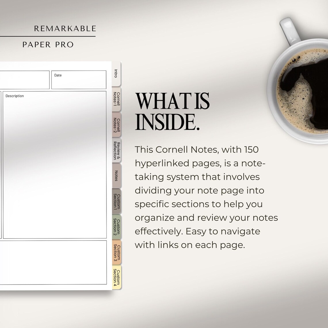 Cornell Notes for Remarkable Paper Pro | Hyperlinked PDF Notebook Color ...