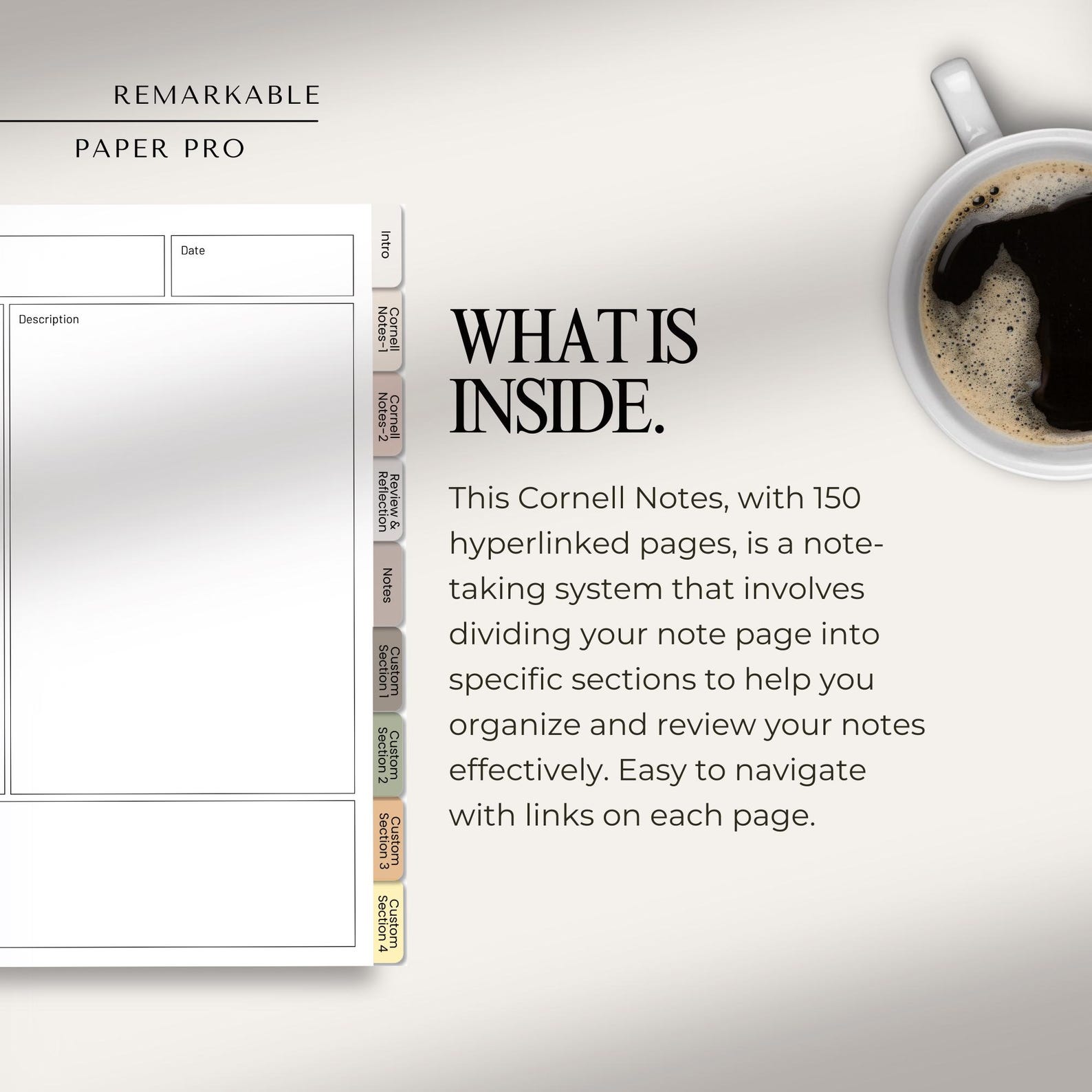 Cornell Notes for Remarkable Paper Pro | Hyperlinked PDF Notebook Color ...