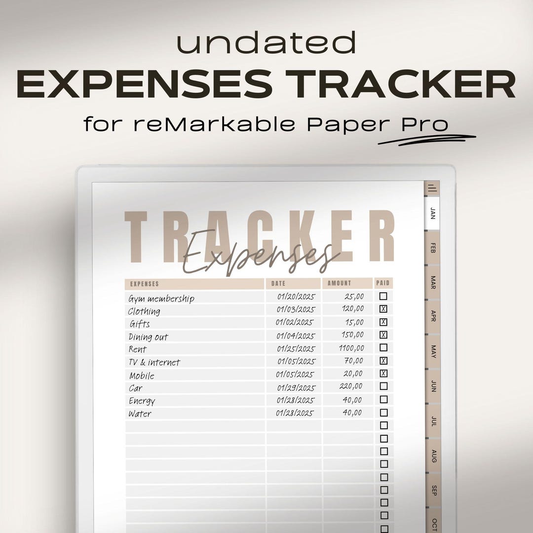 Expenses Tracker for Remarkable Paper Pro | Digital Monthly Budget ...