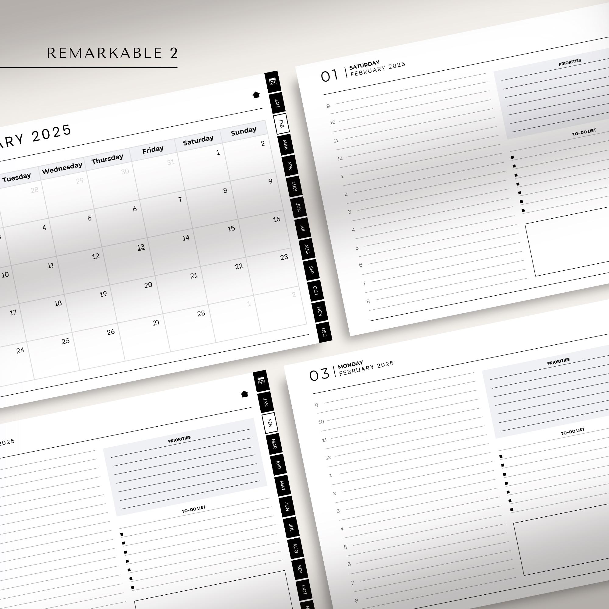 2025 Daily Planner for Remarkable 2 | Fully Hyperlinked Year Planner ...