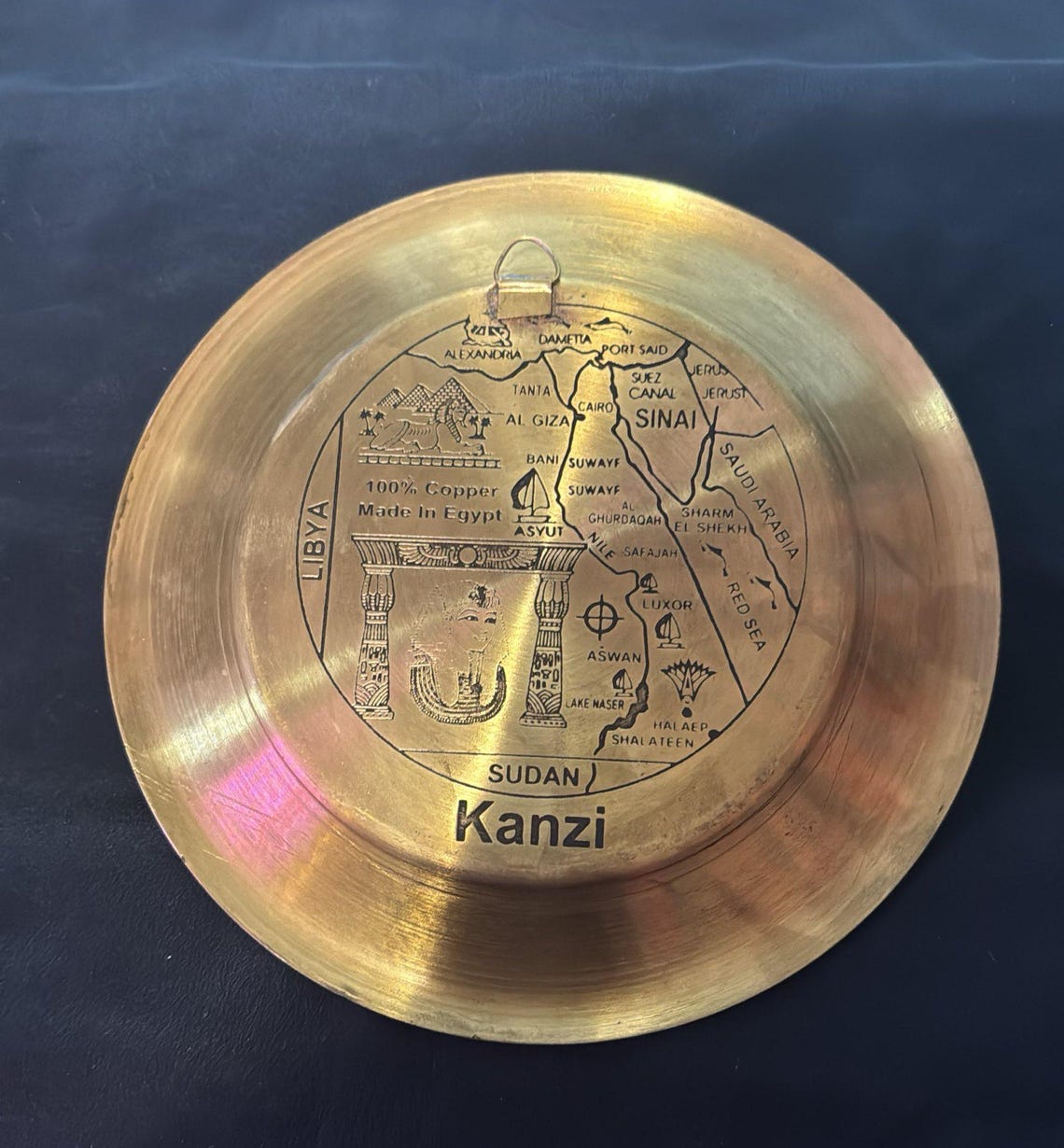 Egyptian Etched Art Solid Brass & Copper Plate W/ Pharaoh Scene and Map ...