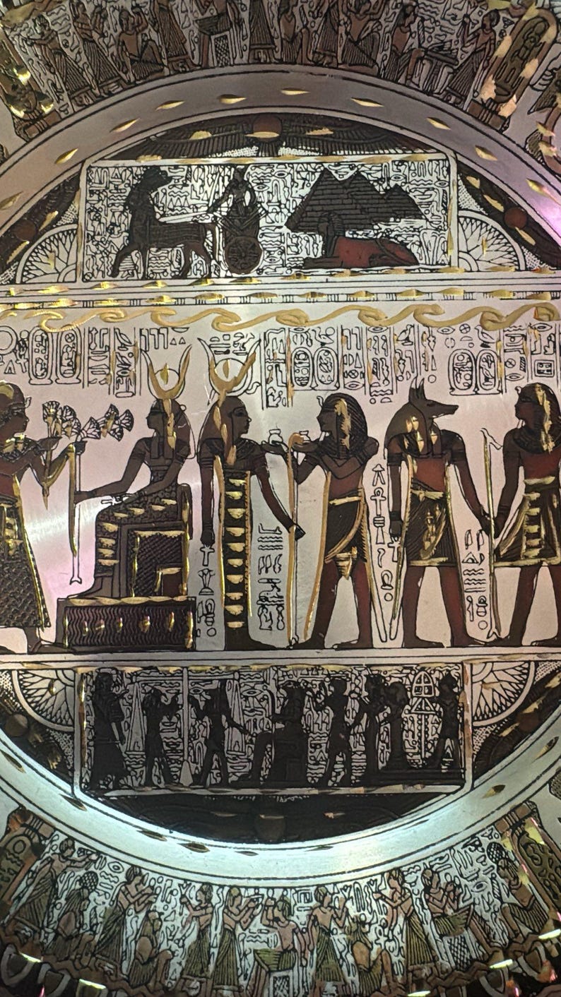 Egyptian Etched Art Solid Brass & Copper Plate W/ Pharaoh Scene and Map ...