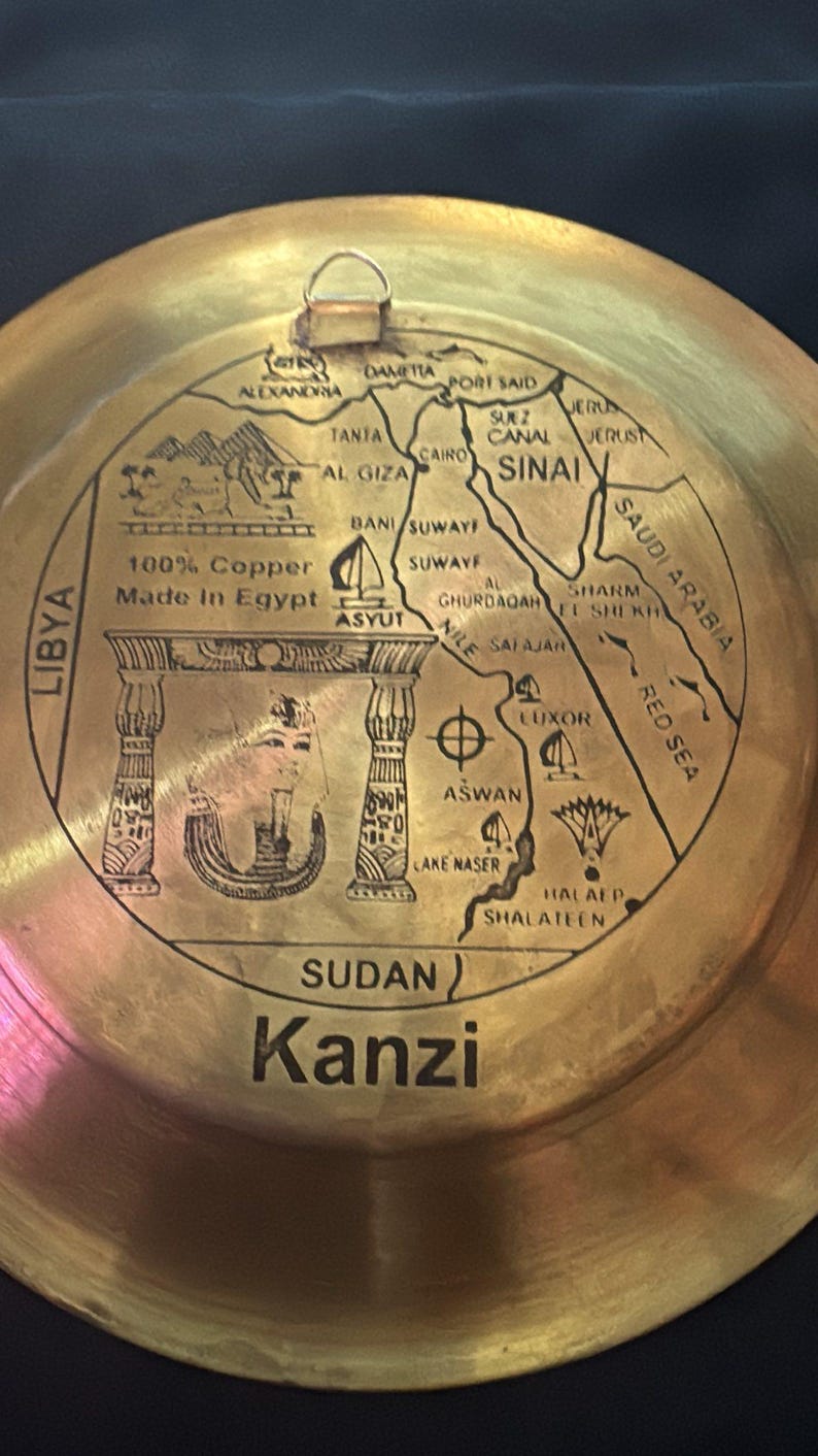 Egyptian Etched Art Solid Brass & Copper Plate W/ Pharaoh Scene and Map ...