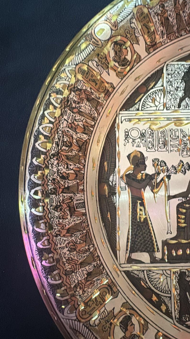 Egyptian Etched Art Solid Brass & Copper Plate W/ Pharaoh Scene and Map ...