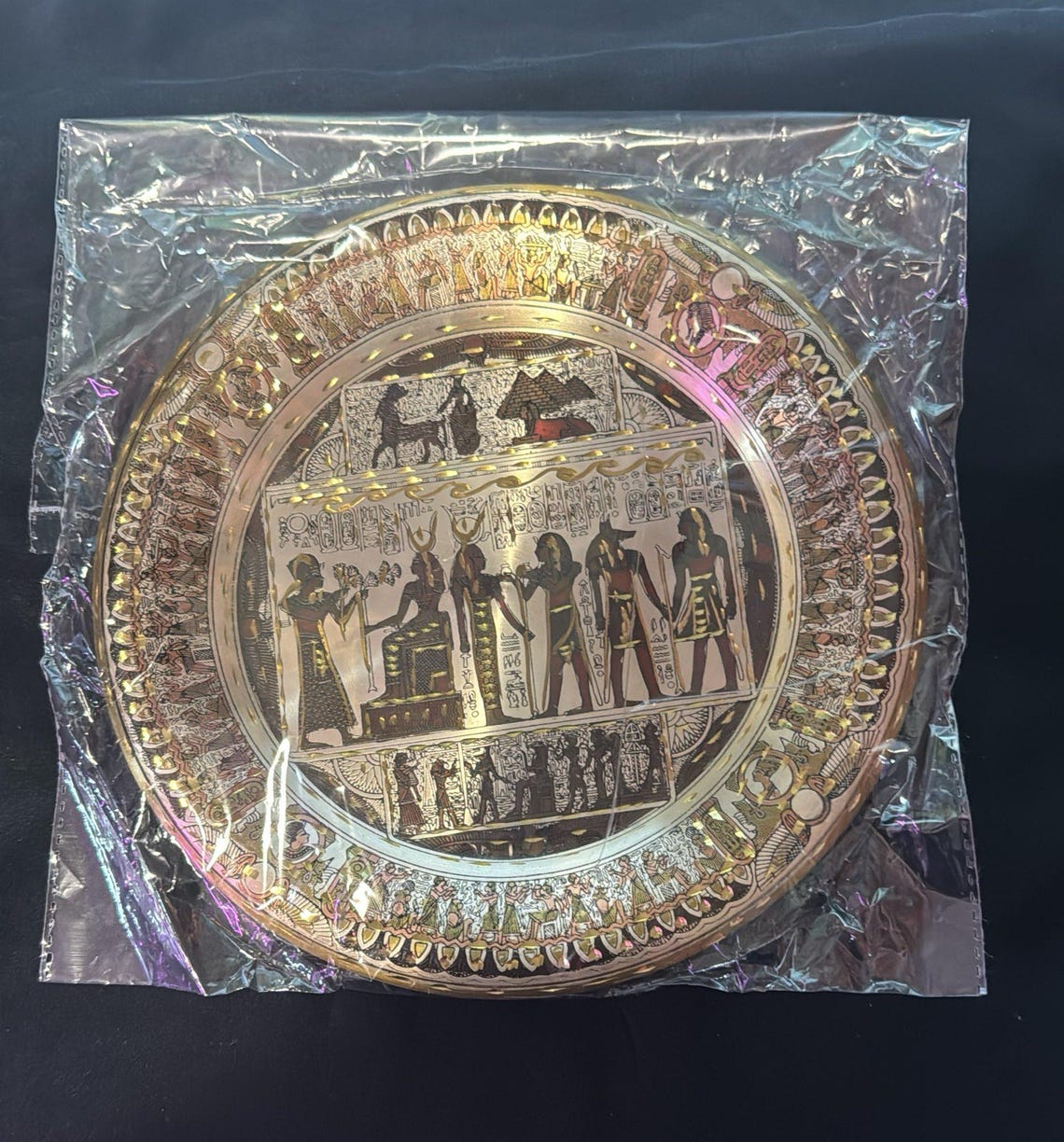Egyptian Etched Art Solid Brass & Copper Plate W/ Pharaoh Scene and Map ...