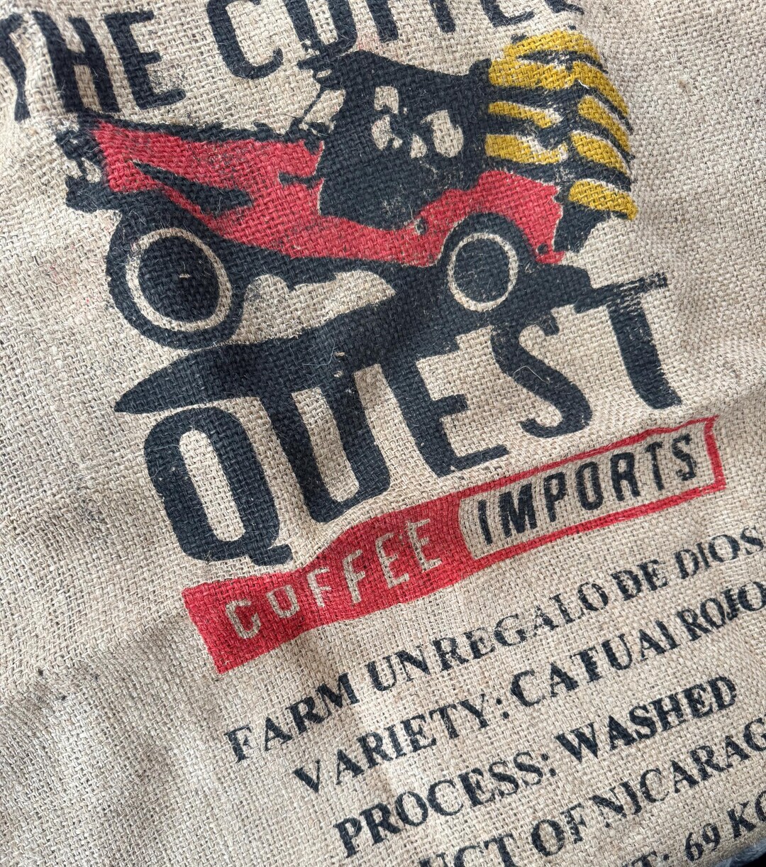 Coffee Bean Bag, Organic, Used Burlap Raw Coffee Bean Bag, Sliced Open ...