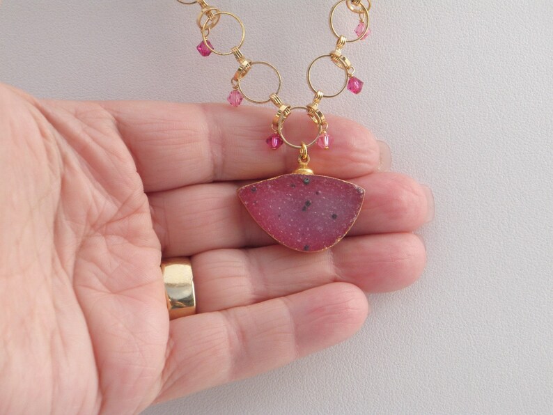 Raspberry Geode Druzy Quartz Pendant Necklace Gold Chain | Etsy
