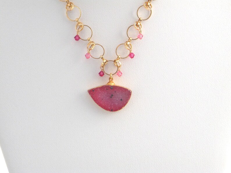 Raspberry Geode Druzy Quartz Pendant Necklace Gold Chain | Etsy