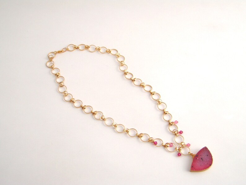 Raspberry Geode Druzy Quartz Pendant Necklace Gold Chain | Etsy