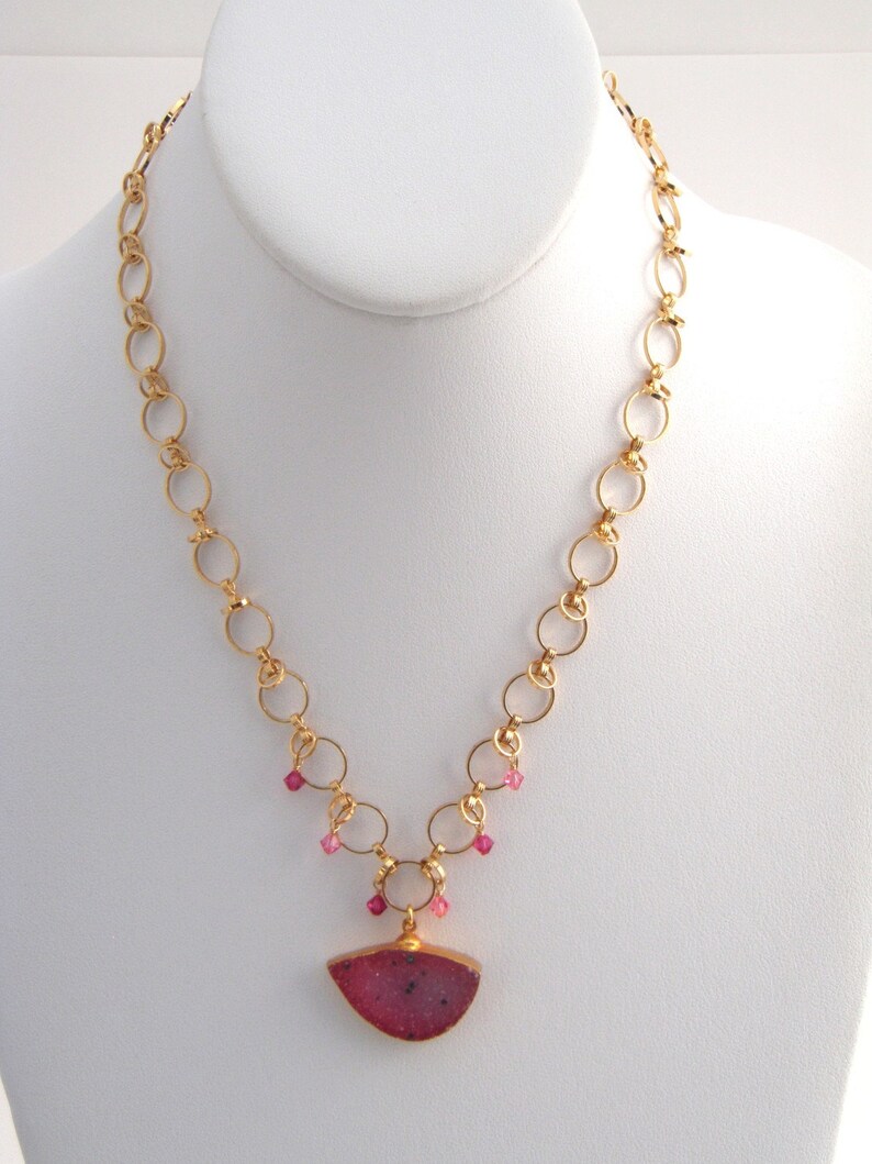 Raspberry Geode Druzy Quartz Pendant Necklace Gold Chain | Etsy