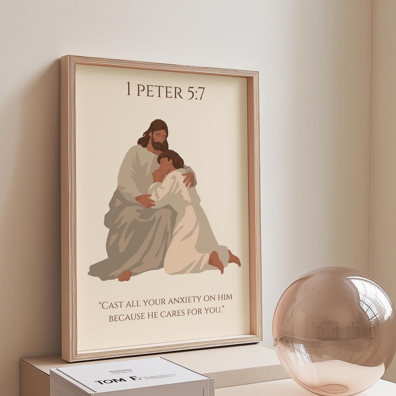 Modern Christian Art-minimalist Jesus Painting- 1 Peter 5:7 - Jesus ...