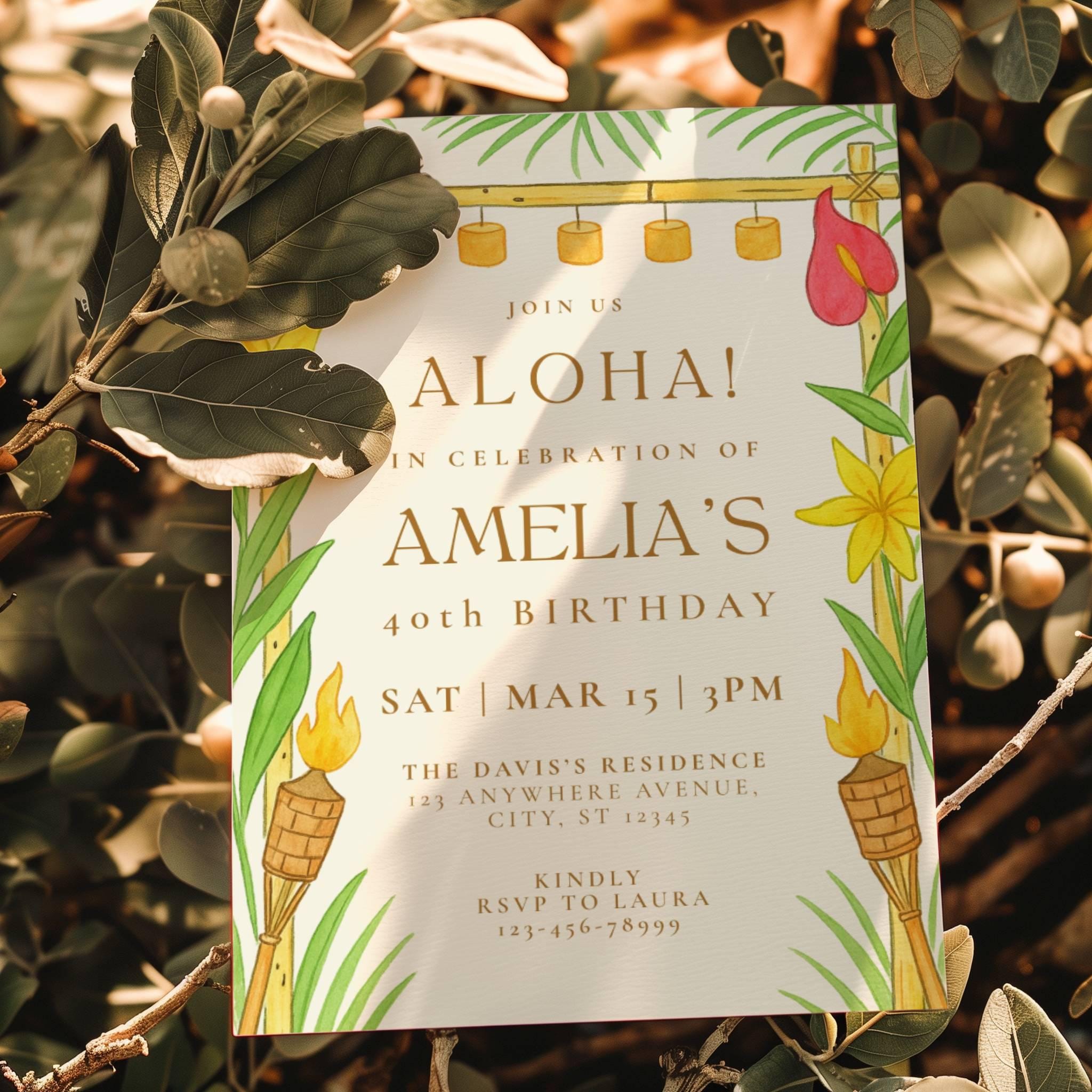 Tropical Aloha Birthday Invitation Template, Floral Luau Party (digital ...