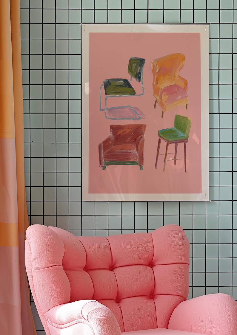 Take a Seat Print Abstract Chair Wall Art Print Painterly Bar Stool ...