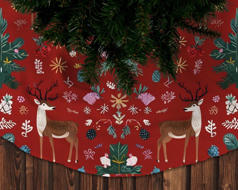 Vintage Christmas Tree Skirts-rustic Christmas Tree Skirt With Reindeer ...
