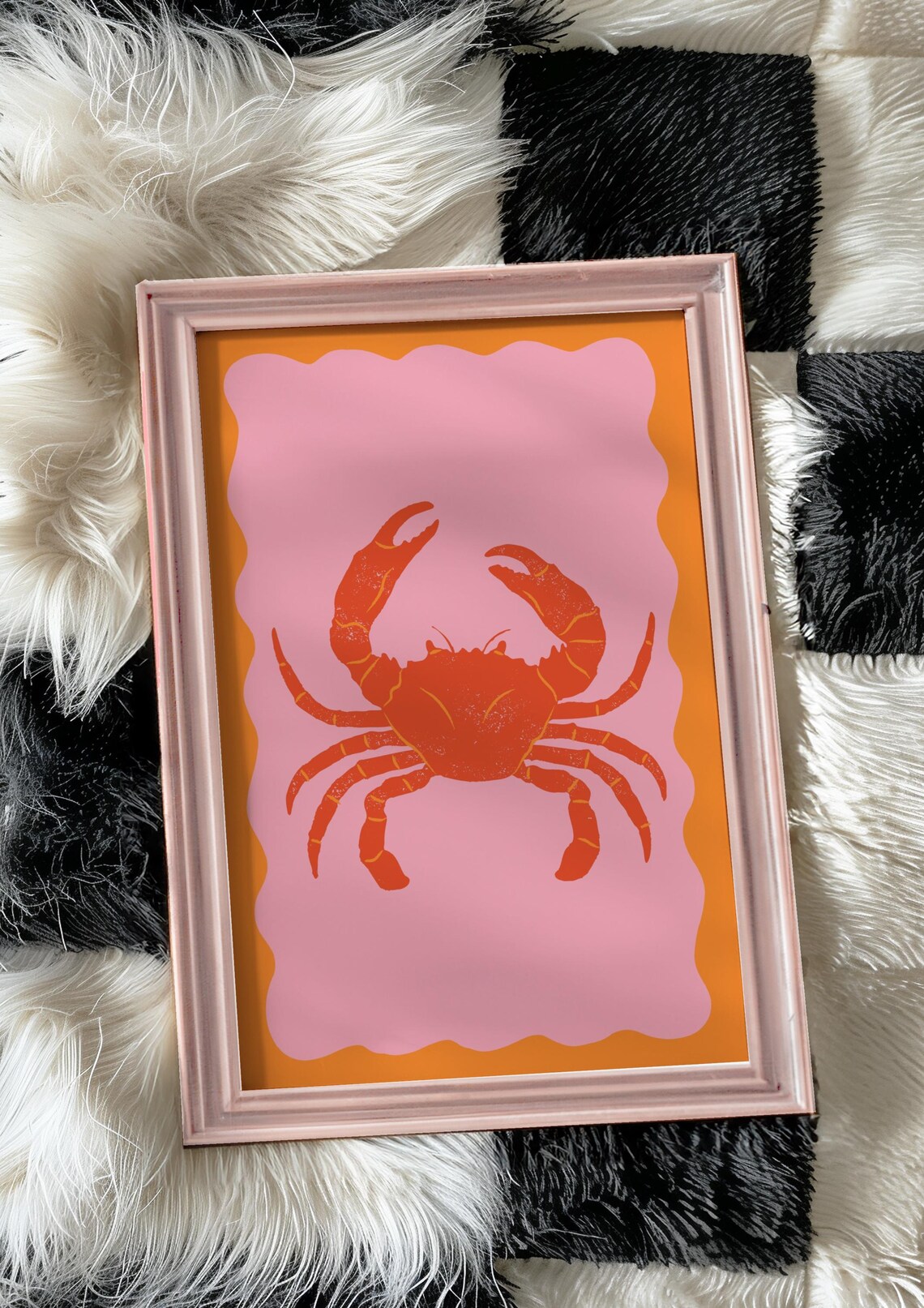 Preppy Red Crab Print Maximalist Retro Crab Poster Orange Crab Art Fun ...