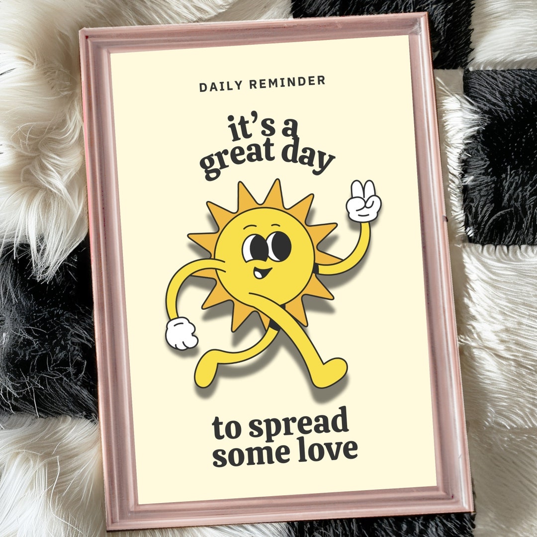 Self Love Poster, Motivational Wall Art, Retro Sun Cartoon Design ...