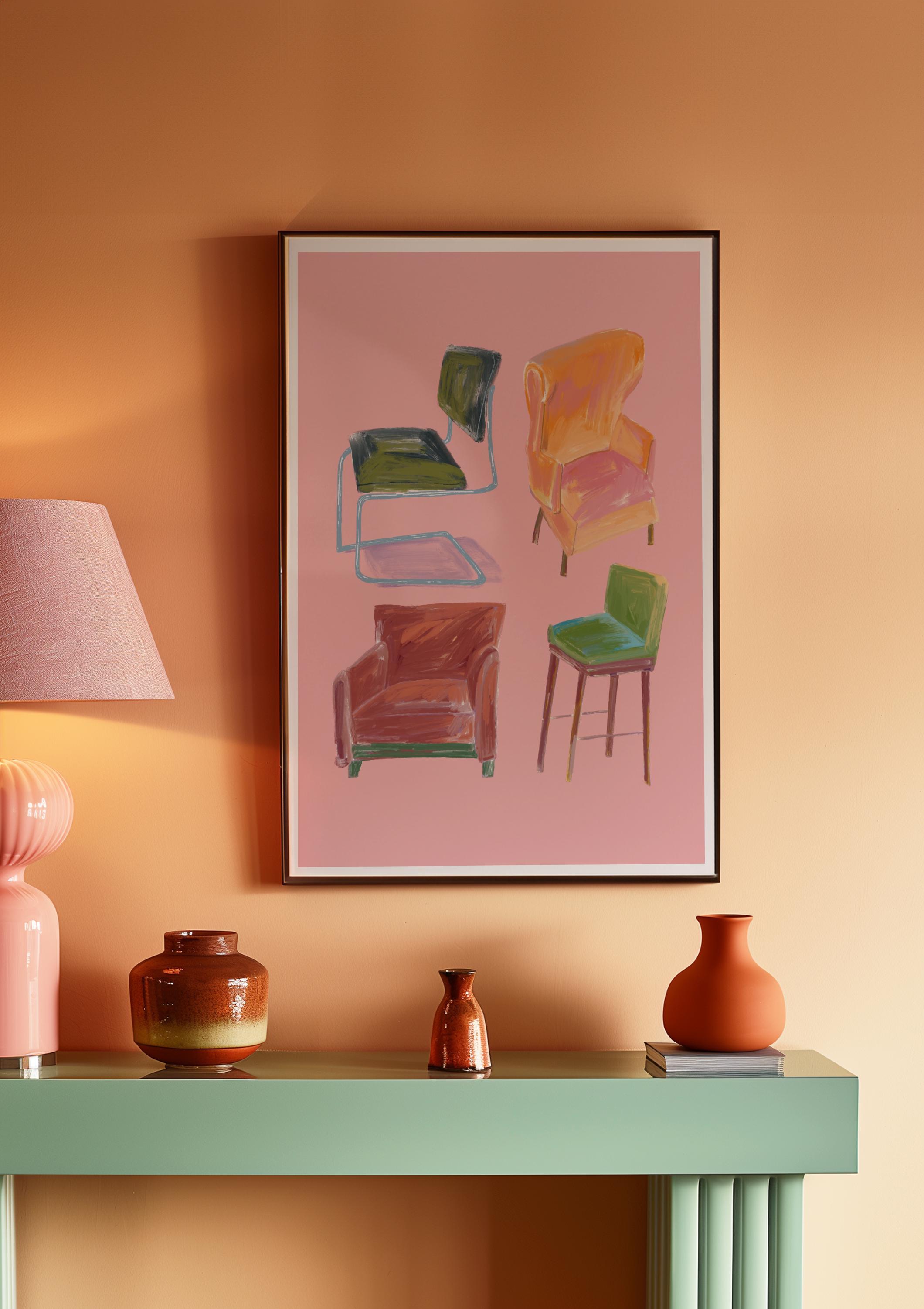 Take a Seat Print - Abstract Chair Wall Art Print - Painterly Bar Stool ...