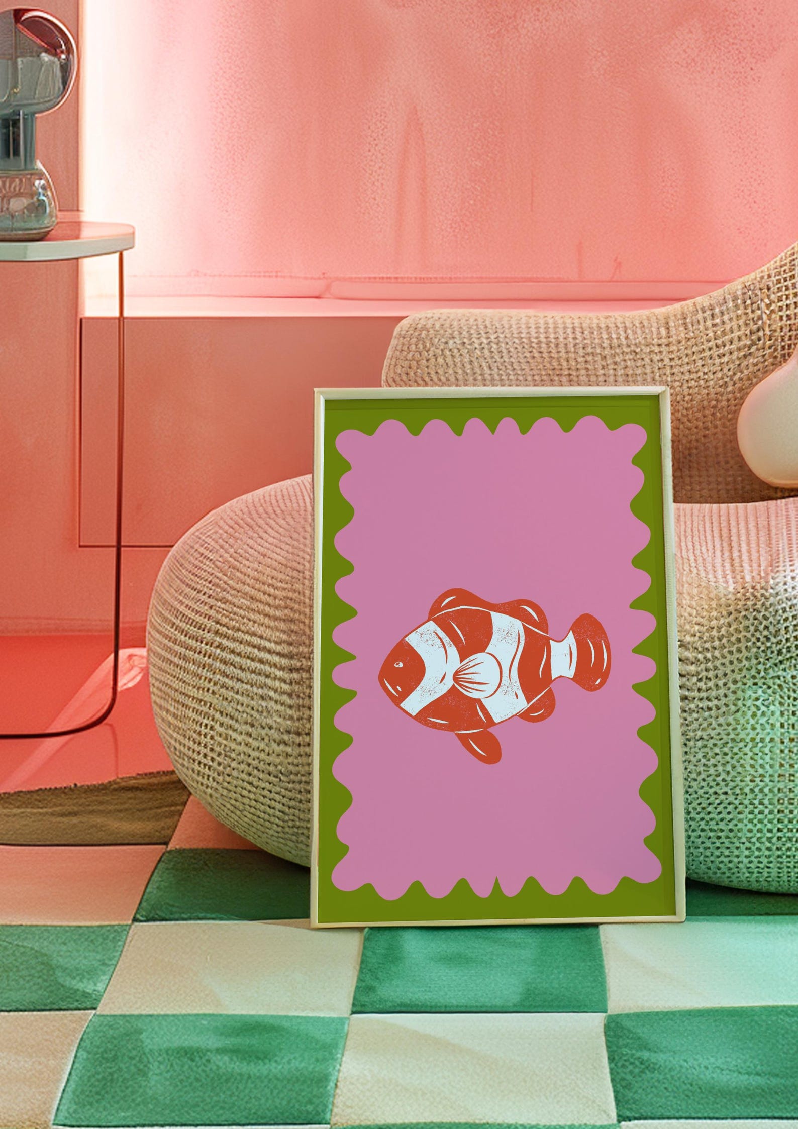 Preppy Clownfish Print -mid Century Fish Poster -vibrant Sea Creature ...