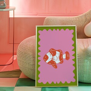 Preppy Clownfish Print -mid Century Fish Poster -vibrant Sea Creature ...